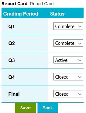 How do I change the grading period status on the report card ...
